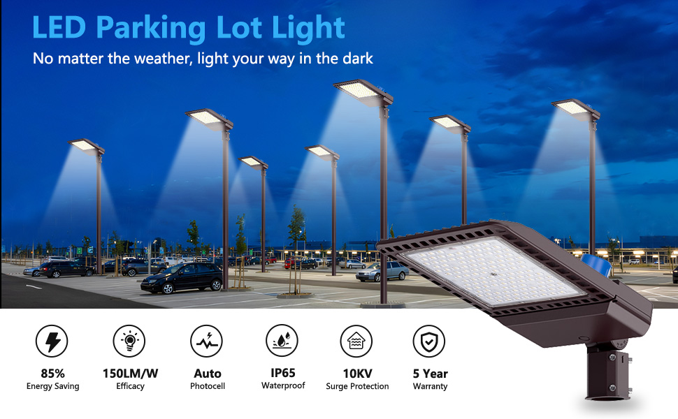 Genaryfun LED Parking Lot Light 300W, 45000LM 5000K LED Shoebox Light with Dusk to Dawn ...