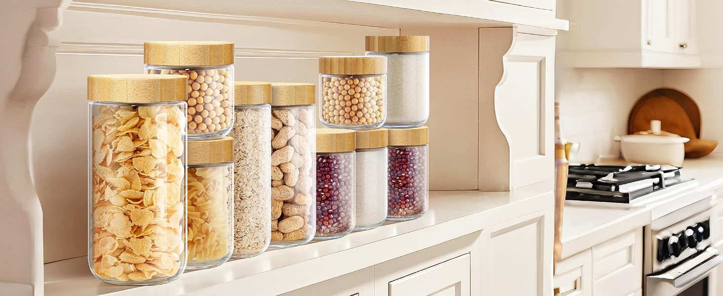 Amazon.com: 2 pack 10oz Overnight Oats Containers with Bamboo Lids, Glass Jars with Airtight ...