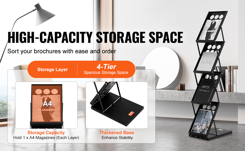 VEVOR Foldable Magazine Display Rack. 4-Tier Brochure Literature Display Stand, Portable Catalog ...