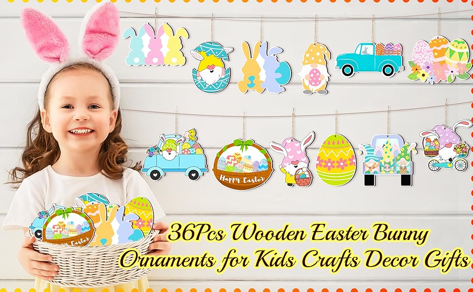 Amazon.com: GuassLee 36Pcs Wooden Easter Bunny Ornaments for Kids DIY ...