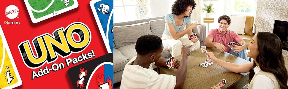 Amazon.com: Mattel Games UNO Card Game with 2 Add On Packs & Collectible Tin for Kids, Adults ...