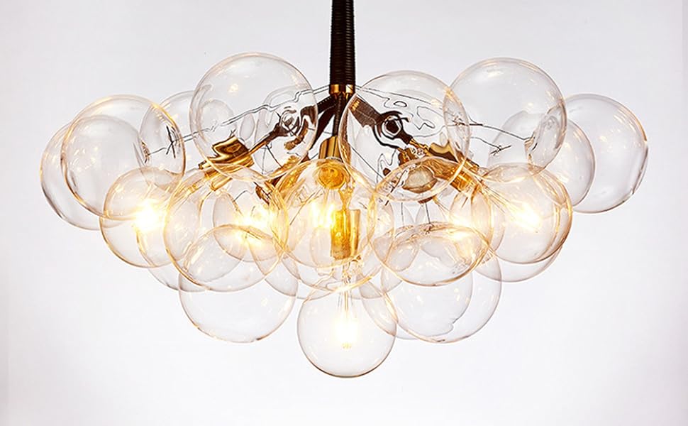 SEEAIRSHOP Modern Clear Glass Chandelier Mid-Century Bubble Pendant ...