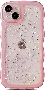 Amazon.com: Qokey for iPhone 15 Case 6.1",Curly Wave Design Bumper Design Transparent Shiny Case ...