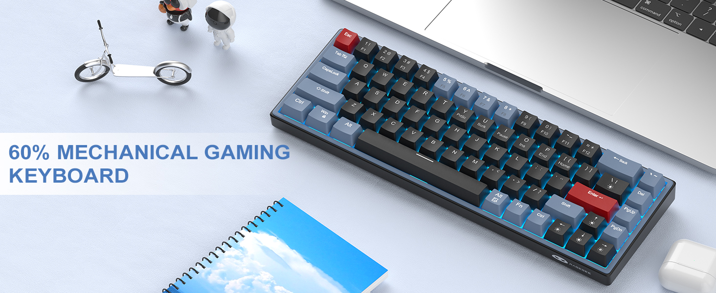 60% Mechanical Gaming Keyboard, 68 Keys Compact Blue LED Backlit Gaming ...
