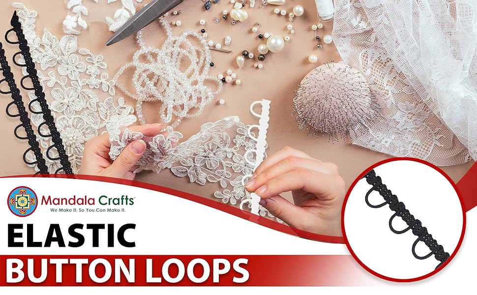 Amazon.com: Mandala Crafts 30 Yds Elastic Button Loop Trim - Ivory ...