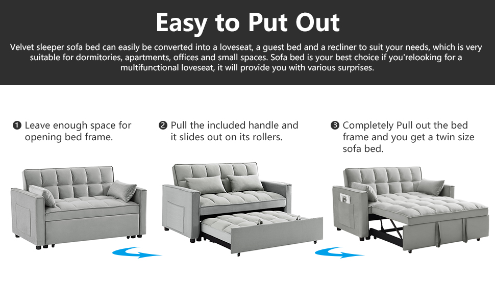 Amazon.com: Bocarali 55" Convertible Sleeper Sofa Bed, 3 in 1 Tufted Velvet Loveseat Sofa Couch ...