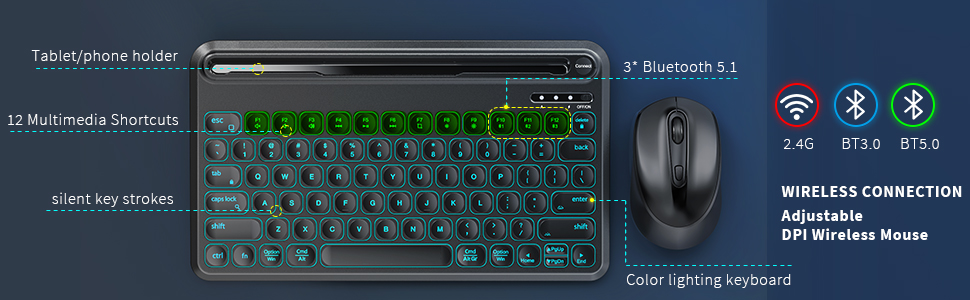 Amazon.com: NIXIUKOL Backlit Bluetooth Keyboard and Mouse, Multi-Device ...