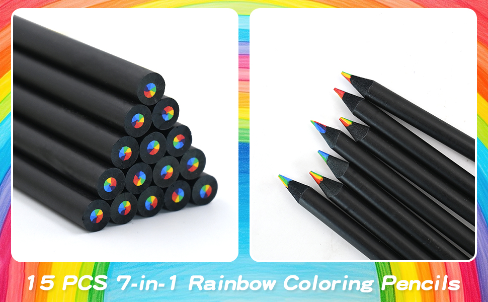 Amazon.com : YINPIXUS Rainbow Colored Pencils-15 PCS, Black Wooden ...