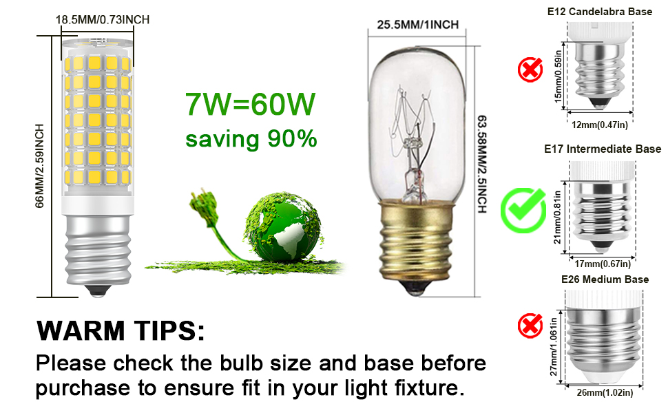 Amazon.com: E17 LED Bulb Dimmable, 7W Microwave Light Bulbs, 60W Incandescent Replacement for ...