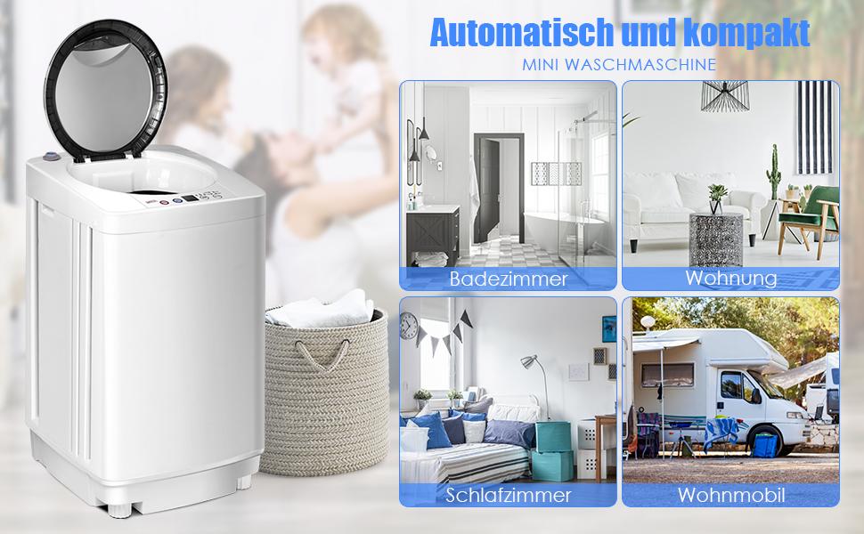 GOPLUS Mini Waschmaschine 3,5 KG, Waschvollautomat mit Schleuder, 6 Programme, Dispaly, inkl ...