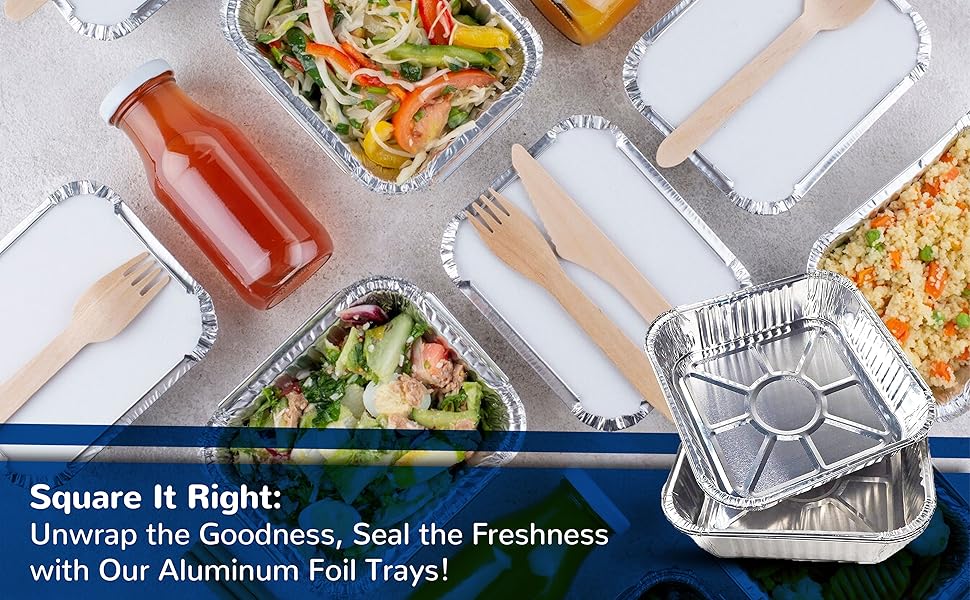 Homeshopa Aluminium Foil Trays, 8 Inch 25 Pack Square Disposable Tin ...