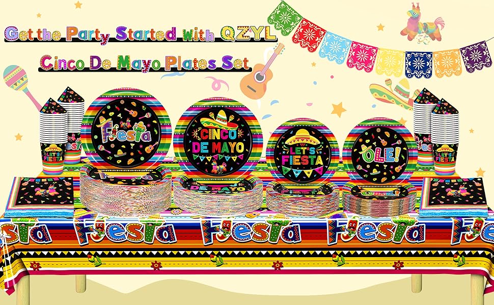 Amazon.com: 98 PCS Cinco De Mayo Party Supplies, Serve 24 Guests Cinco ...