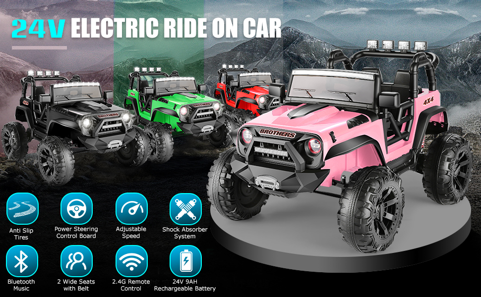 Amazon.com: Hikole 24V 2 Seater Ride On Car for Kids, 24 Volt Ride On Toys Truck w/Remote ...