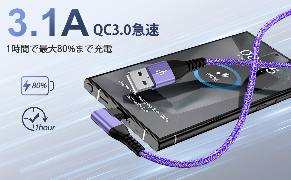 Amazon.co.jp: ANNIBER アンドロイド 充電ケーブル L字 タイプc ケーブル 2本組/1.8M/3A スマホ QC3.0急速充電 usb type c ナイロン L型 ...