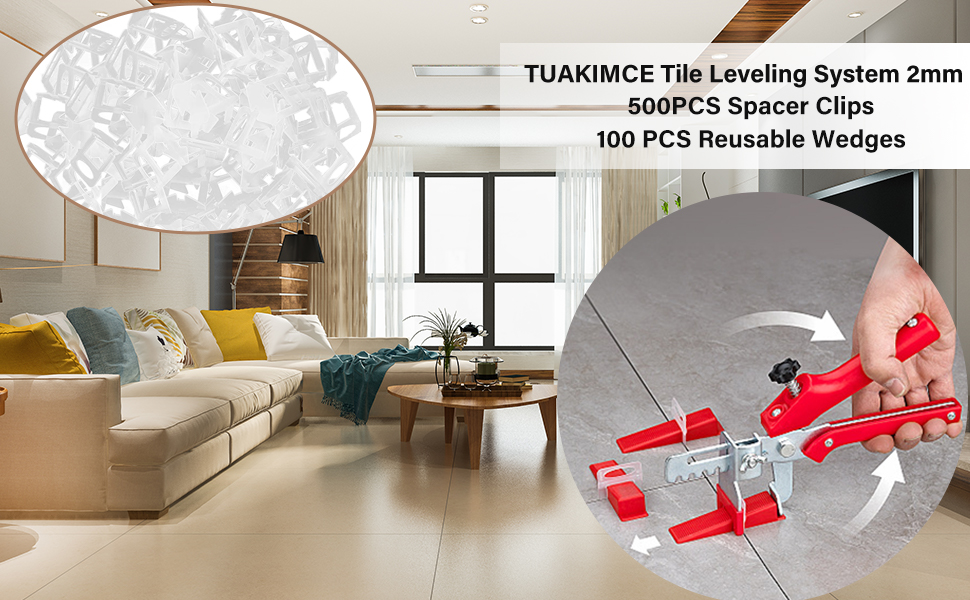 TUAKIMCE 600 PCS 2mm Tile Leveling System Set, 500PCS Spacer Clips ...