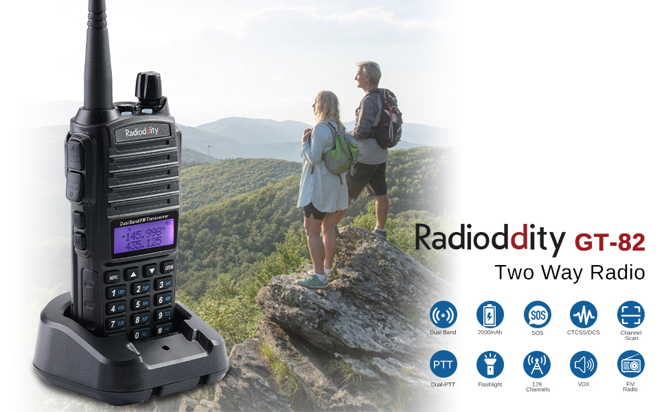 Dual Band Walkie Talkie GT-82, radio portatile VHF UHF a lunga portata, radio ricetrasmittente ...