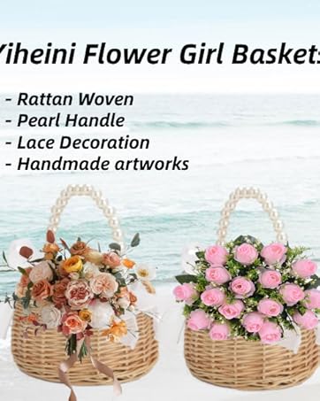 Amazon.com: 2 PCS Wicker Rattan Flower Baskets Small Half Moon Wicker ...