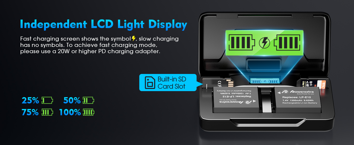 Powerextra LP-E12 Battery Pack 1300mAh and 20W LCD Charger Kit Compatible with Canon EOS M50 ...