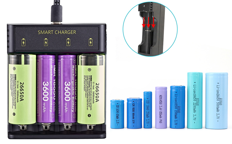 Amazon.com: 18650 Battery Charger 4 Bay Smart Universal Charger for 3.7V Rechargeable Batteries ...
