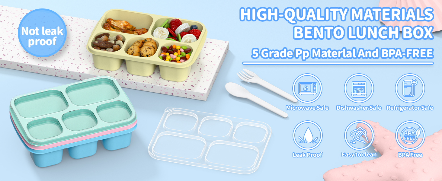 Amazon.com: Bento Box Adult Lunch Box - 4 Pack, 5 - Compartment Meal Prep Container for Kids ...