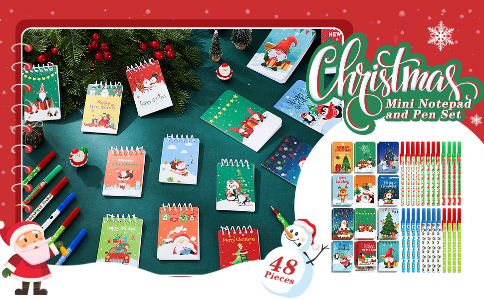 Amazon.com : 48 Pcs Christmas Mini Notepads with Pens Xmas Vintage ...