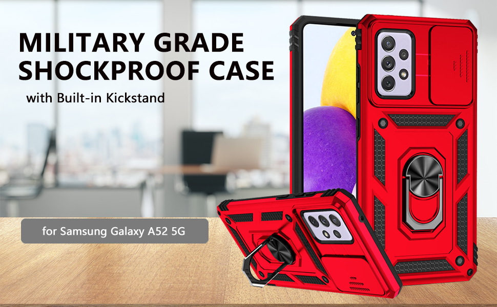 Amazon.com: Military Grade Galaxy A52 5G Case for Samsung With Kickstand Slide Camera Cover ...