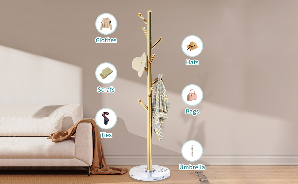 OIRUMIE - Perchero con base de mármol natural, perchero de acero inoxidable sólido no empotrado ...