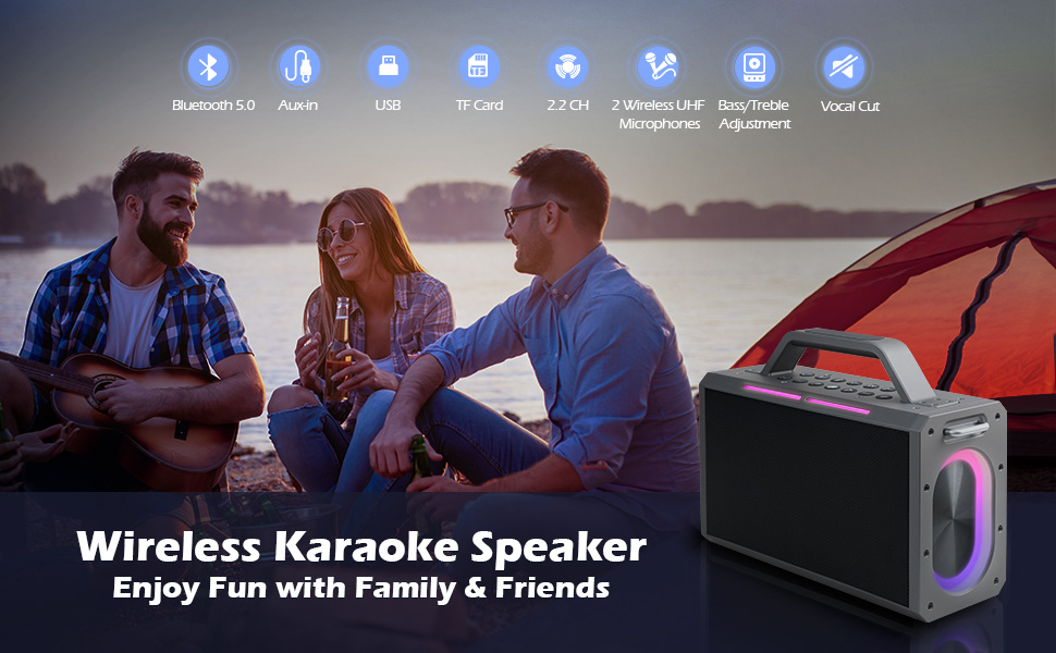Amazon.com: Karaoke Machine with 2 Microphones, Upgraded 200W Powerful Portable Bluetooth ...