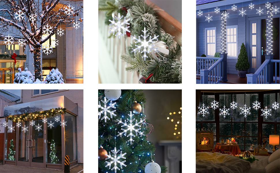 Christmas Snowflake Lights with 10 Drops, 9ft 150 LED Twinkling Cool ...