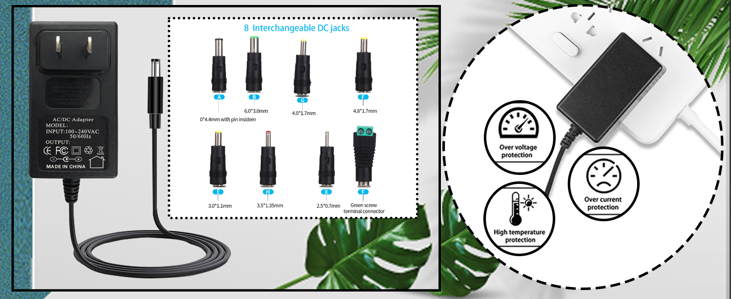 Amazon.com: 15V 2A DC Power Supply 15Volt 2 Amp Adapter Charger with 8 Interchangeable Jacks ...