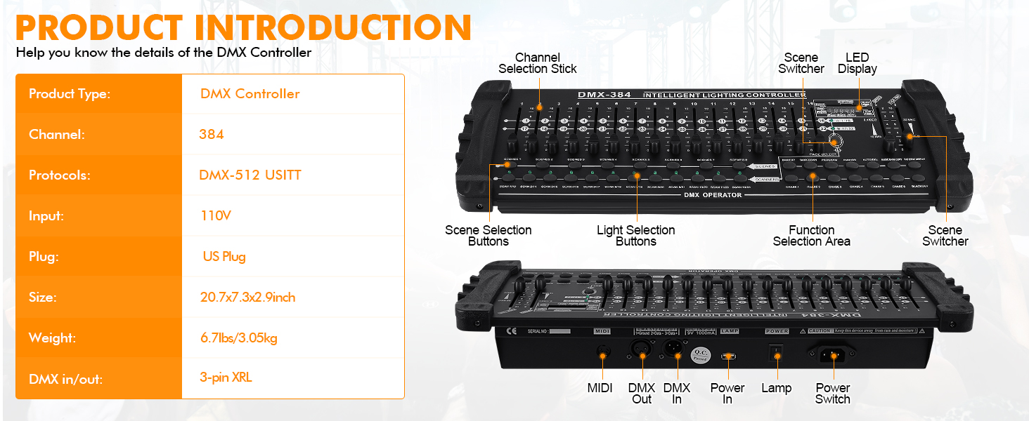 Amazon.com: Ridgeyard DMX 512 Controller 384 Channel Operator Console Moving Head Light DMX ...