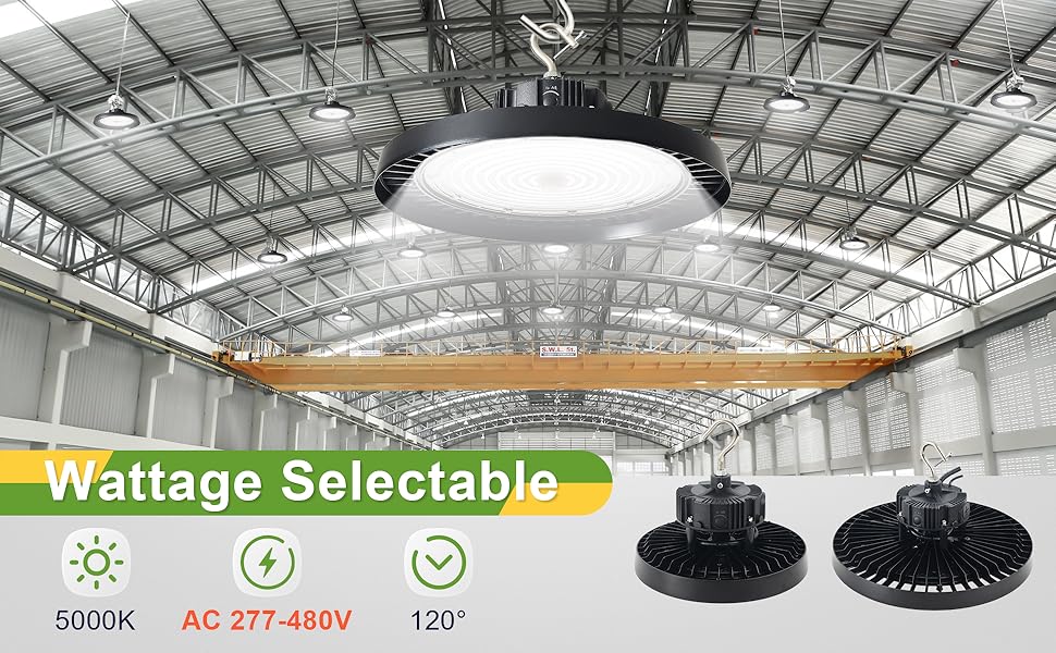 480V UFO LED High Bay Light, 150W/120W/100W Wattage Selectable, 21000LM (500W HPS Equiv ...