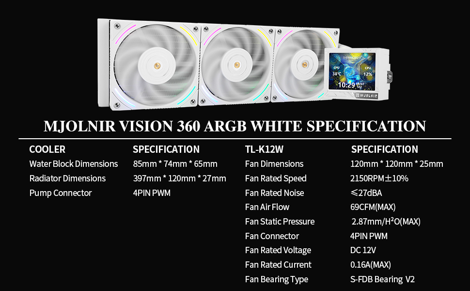 Amazon.com: Thermalright Mjolnir Vision 360 ARGB White CPU AIO Cooler,IPS LCD Screen with 320 * ...
