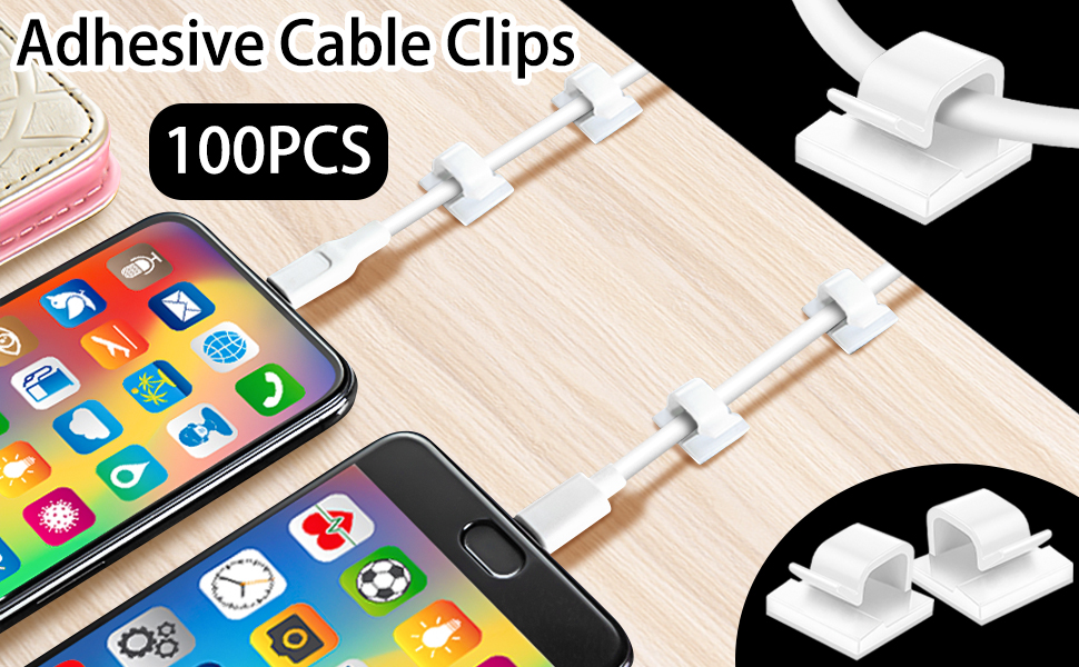 Amazon.com: 100 Pcs Cable Clips, Adhesive Cable Organizer Cord Holder Wire Clip Wire Management ...