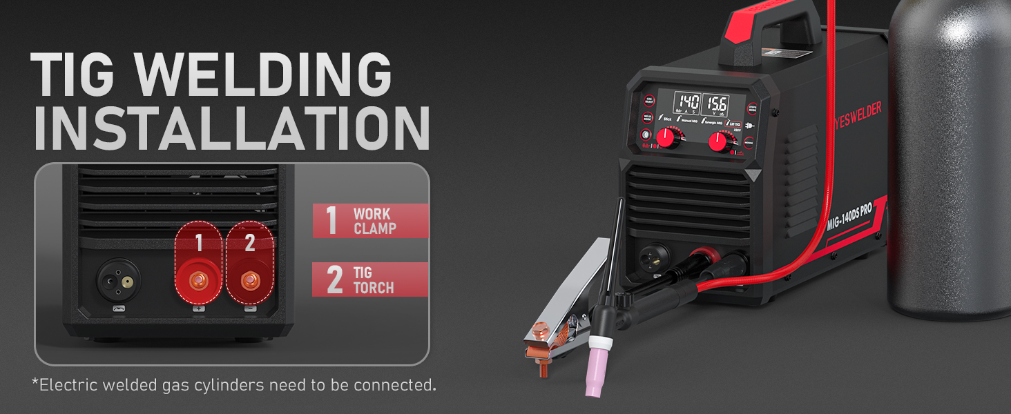 YESWELDER MIG-140DS PRO MIG Welder, 140Amp 110/220V Dual Voltage, 4 in 1 Gas MIG/Flux Core MIG ...