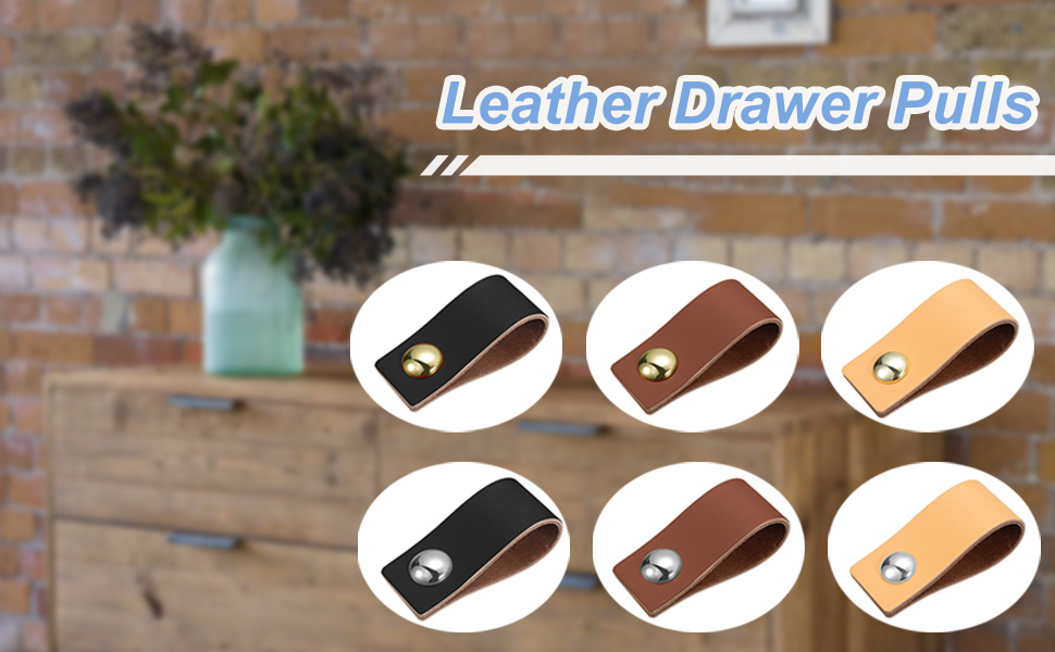 uxcell Leather Drawer Pulls, 2.5" 4Pcs Leather Furniture Handles Drawer Knobs Pulls with Screws ...