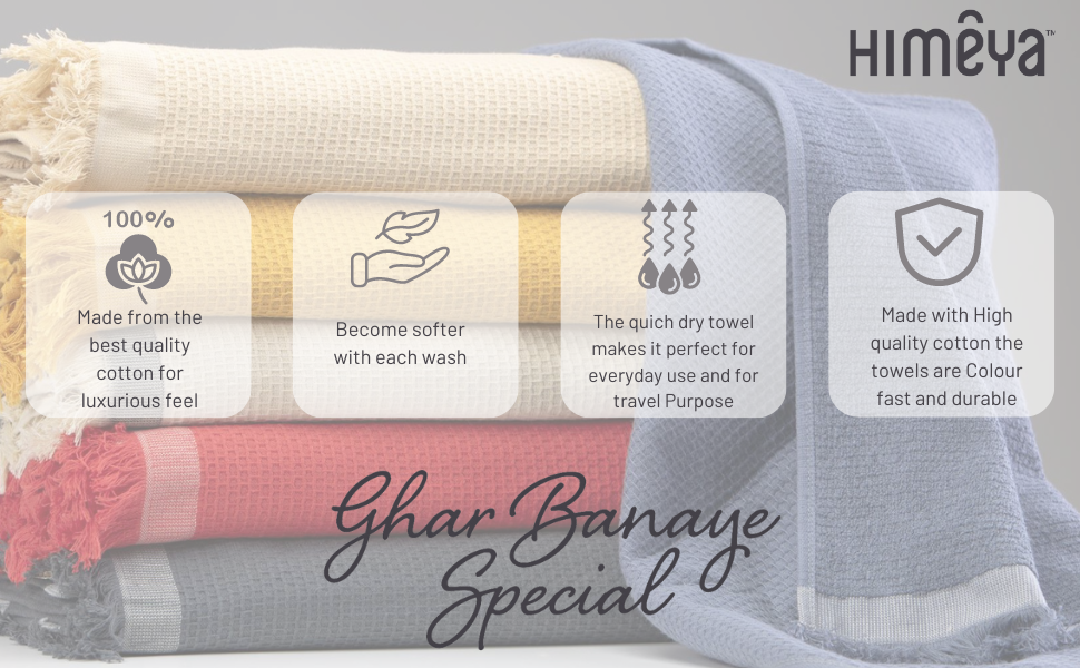 Buy Himeya 100% Cotton Gamcha Towel - Large 75 x 150 cm, 350 GSM, Lightweight and Quick-Drying ...