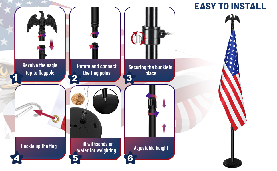 Amazon.com : Indoor Flag Pole Kit - Telescoping 6FT-8FT Flag Pole with Base, 3x5 FT Embroidered ...