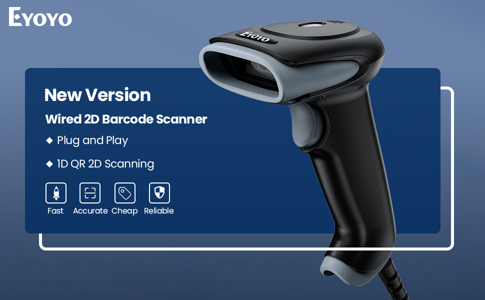 Eyoyo Barcode Scanner 1D 2D QR kabelgebunden, QR Code Scanner Handheld Barcode Leser für PC, Mac ...
