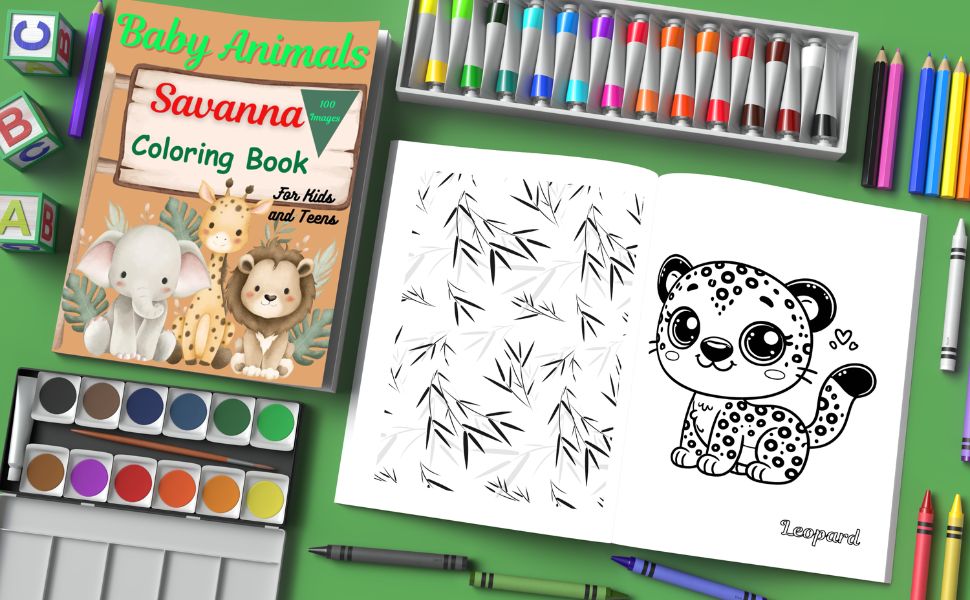 Baby Animals Savanna Coloring Book: Adorable and Easy Designs for Kids ...