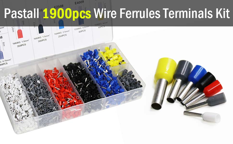 Pastall 1900pcs Wire Ferrules Terminals Kit, AWG 22-10 Wire Insulated Cord Pin Ends Terminals ...