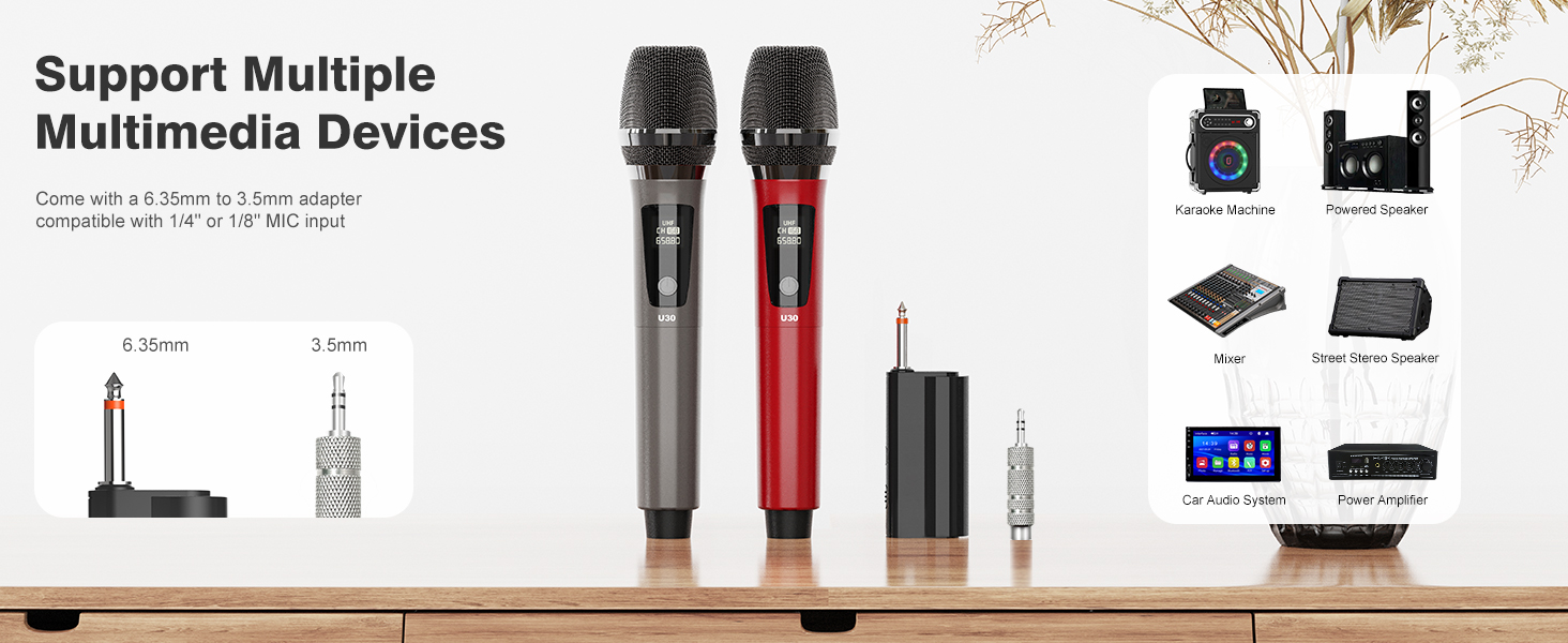 JYX Wireless Microphone, Dual UHF Metal Rechargeable Handheld Dynamic Cordless Mic, Karaoke ...