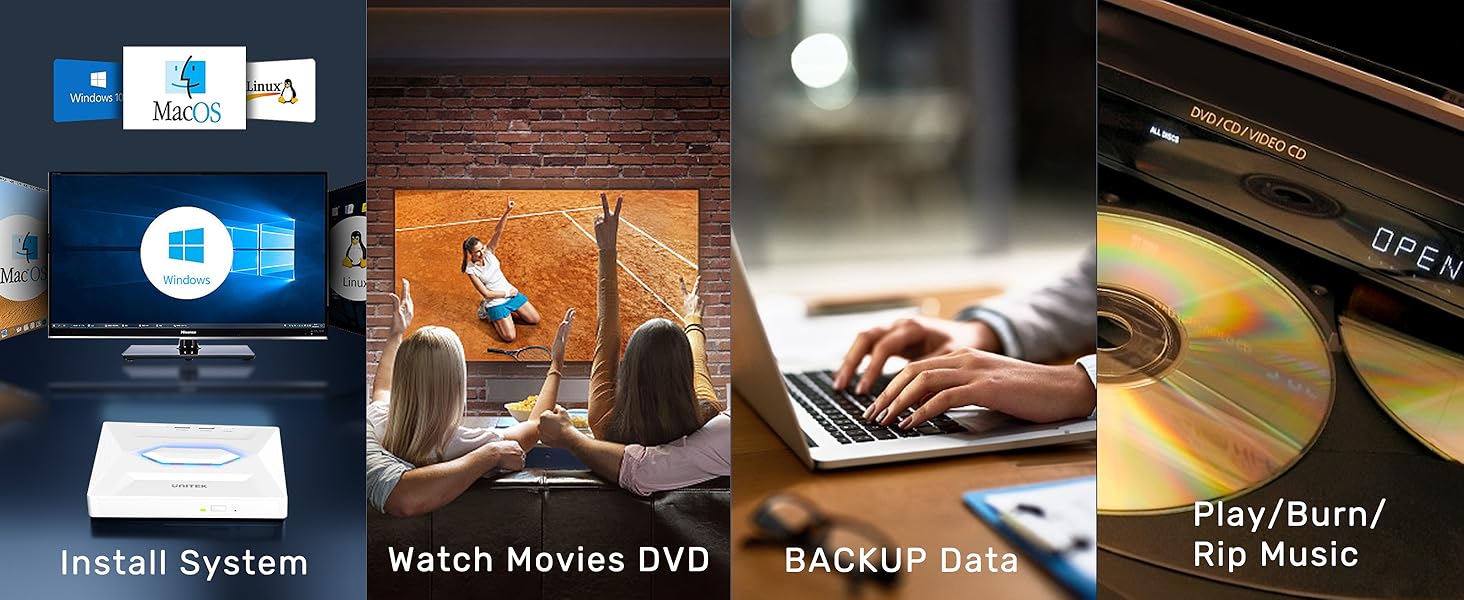 Amazon.com: Unitek External CD/DVD Drive USB C Portable DVD Player with SD Card Slots 3 USB ...