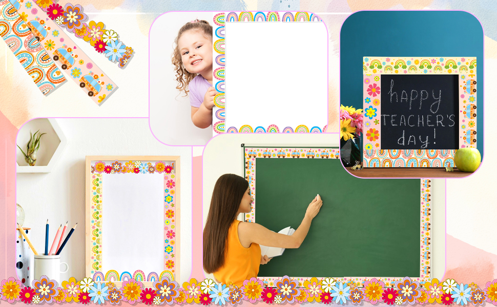 Amazon.com: Boho Bulletin Board Borders 88ft Colorful Flower Rainbow ...