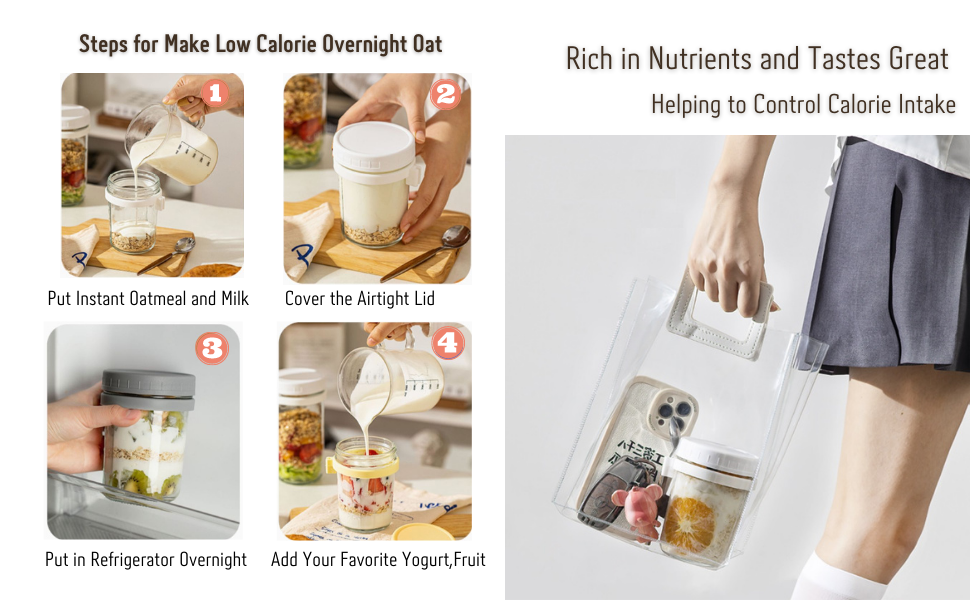 Amazon.com: Mason Jars for Overnight Oats, Overnight Oats Container with Lids, Spoon,Upgrade ...
