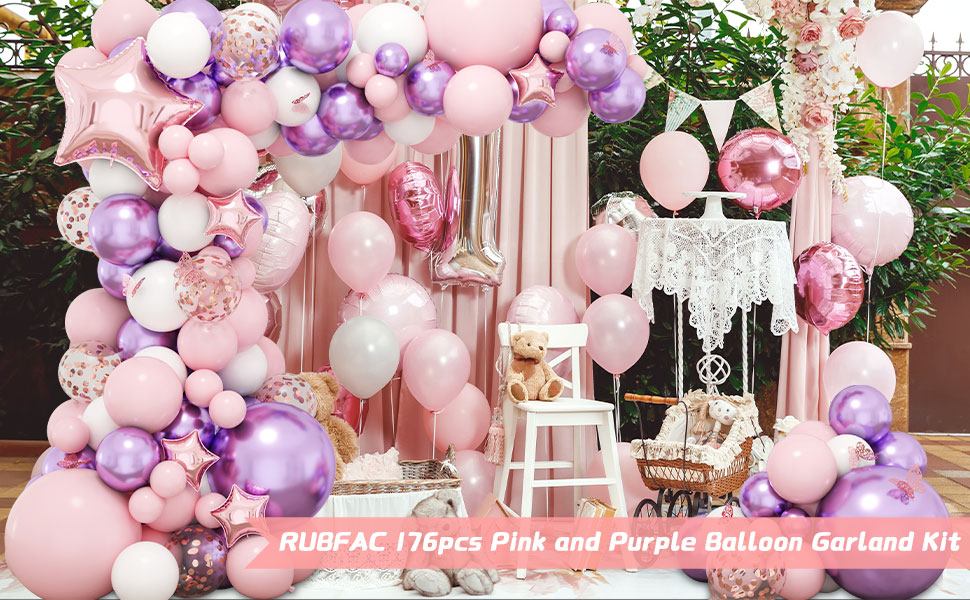 Amazon.com: RUBFAC 176pcs Pink Purple Balloon Garland, Baby Shower Decorations for Girl with ...