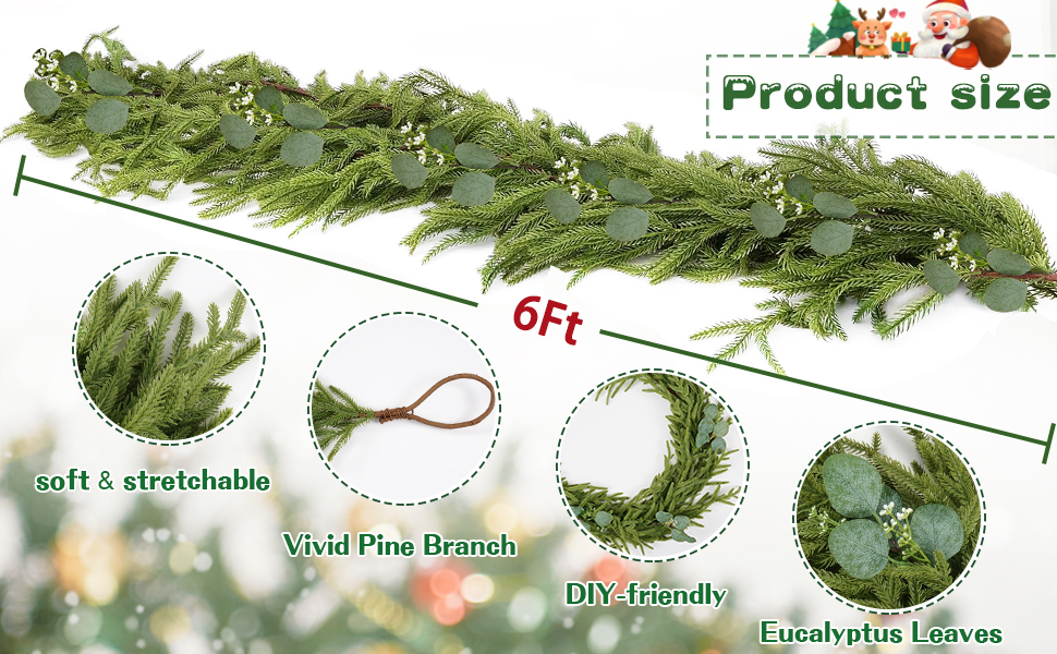 Amazon.com: Waipfaru Christmas Norfolk Pine Garland with Lights，6FT Real Touch Pine Garland ...
