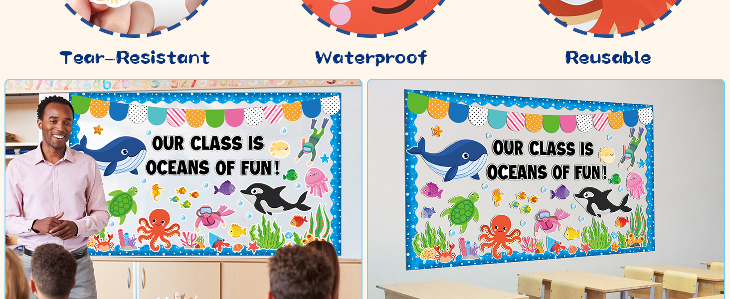 Amazon.com: Justforjoyful 85Pcs Ocean Bulletin Board Set Ocean Sea ...