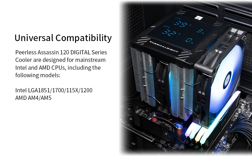 Thermalright Peerless Assassin 120 Digital ARGB Enfriador de CPU negro, doble torres y doble ...