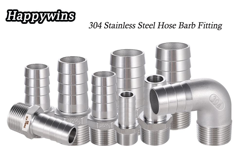 304 Stainless Steel Hose Barb Fitting, 1" Hose Barb to 1" NPT Male 90 Degree Elbow, Air Hose ...